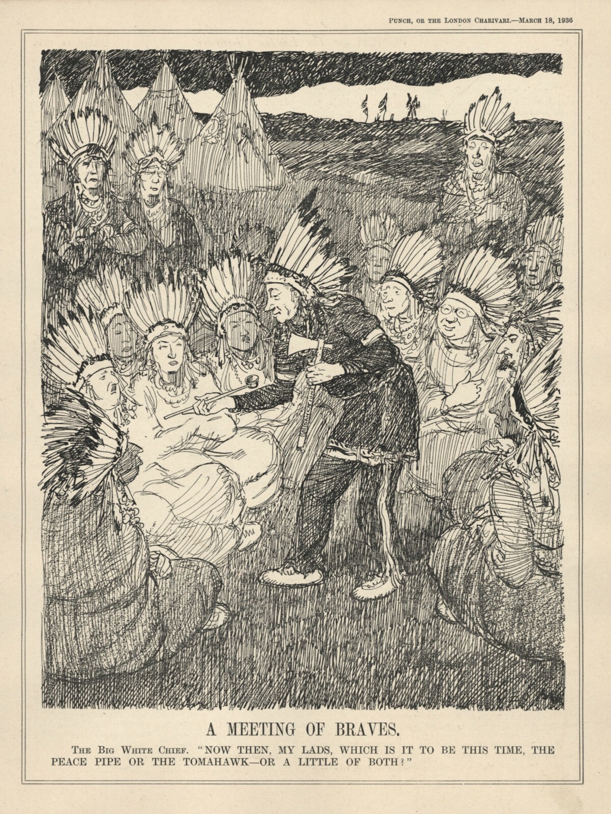 RARE 1936 BRITISH CARTOON: Political Cartoon with Native American ...