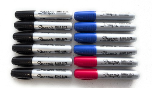 SHARPIE MARKERS 12ct Lot KING SIZE BARREL Permanent Chisel Tip RED BLUE ...