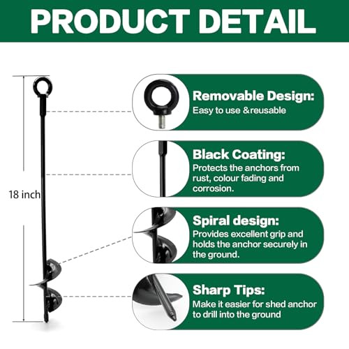 4 Pack 18" Ground Anchors Shed Anchor Kit, Swing Set Anchors Heavy Duty ...