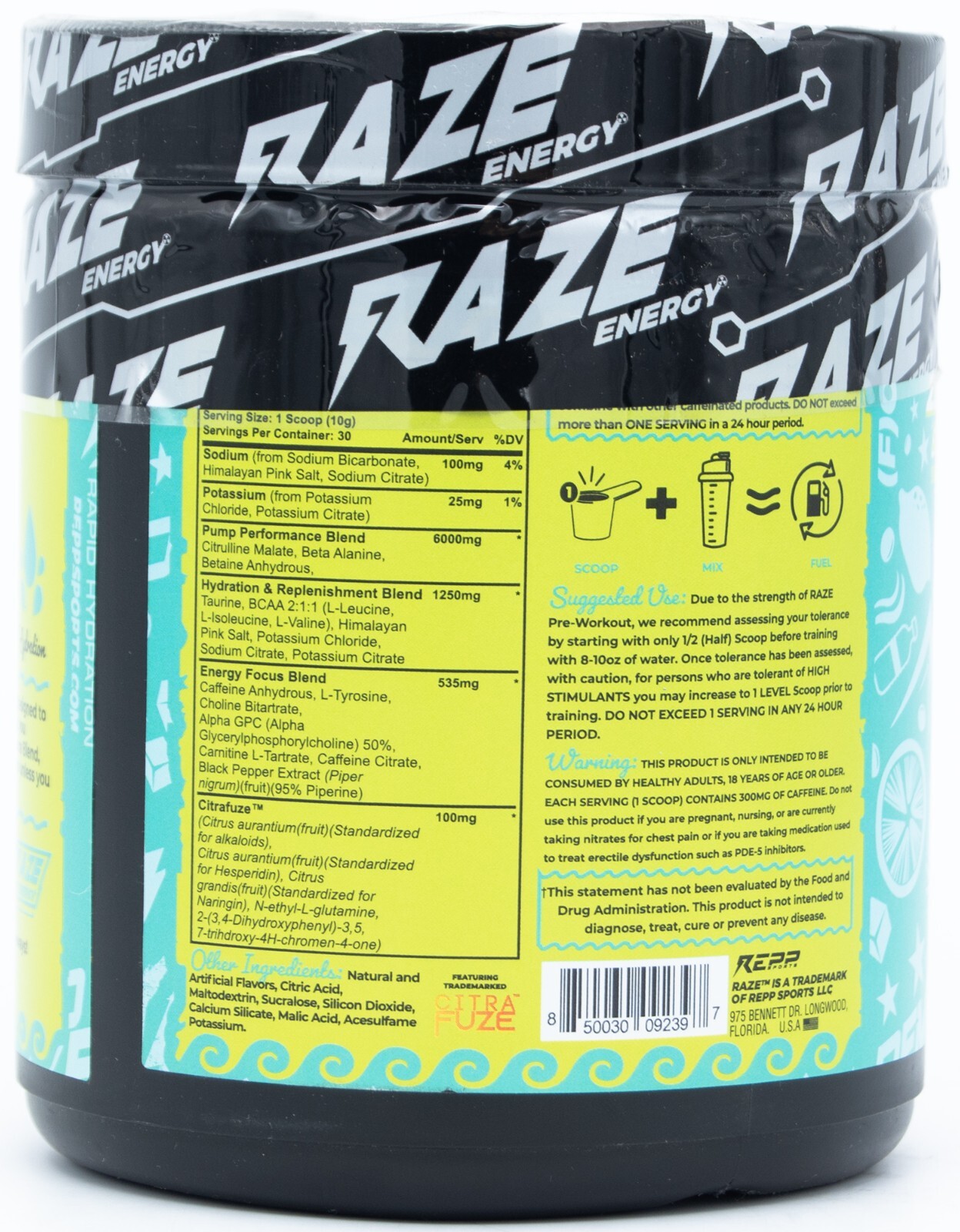 Repp Sports RAZE Pre Workout Energy Drink Mix Powder, 30 SRV-Baja Lime ...