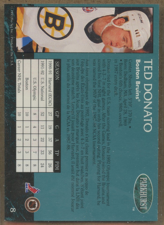 1992-93 Parkhurst #8 Ted Donato Boston Bruins | eBay