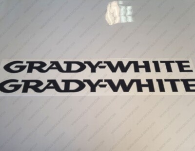 GRADY WHITE BOAT LOGO BLACK/SILVER DECALS STICKERS 45" x 3.6" 2pcs ...