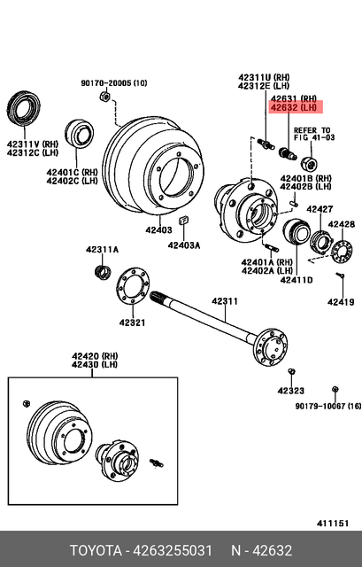 Genuine OE bolt double wheel stop left 4263255031 for TOYOTA 42632 ...