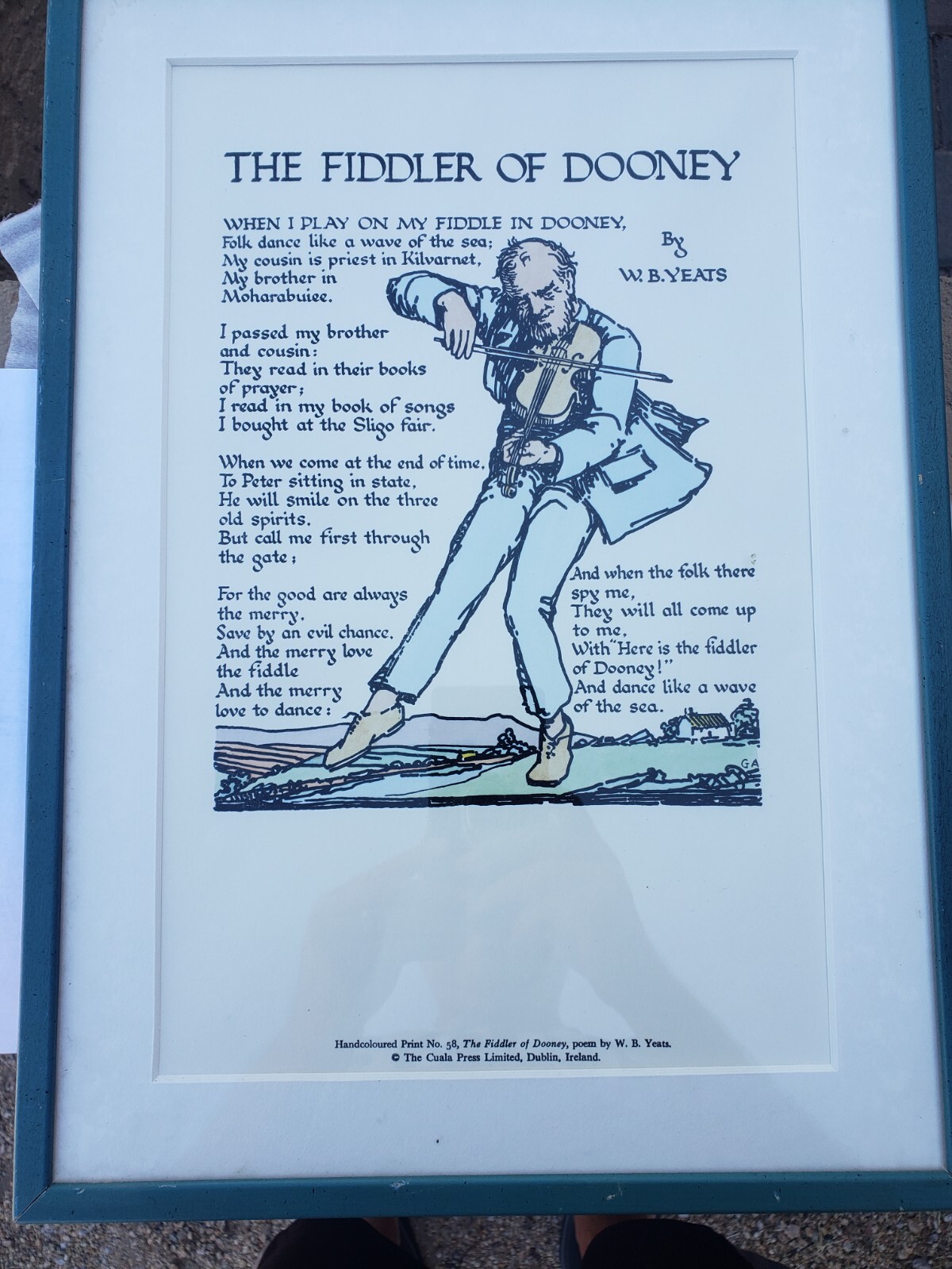 Yeats framed Fiddler of Dooney hand colored Print Poem Irish | eBay