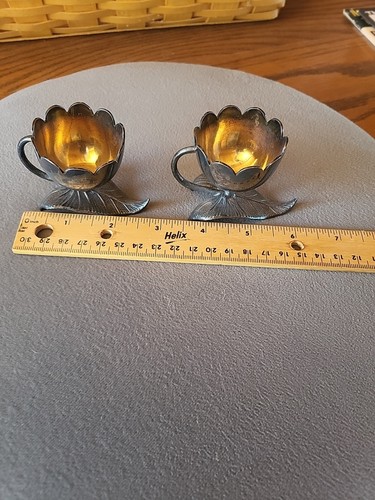 Pair Of Vintage Silver Plated Egg Cups ~ Flower On A Leaf Motif ...