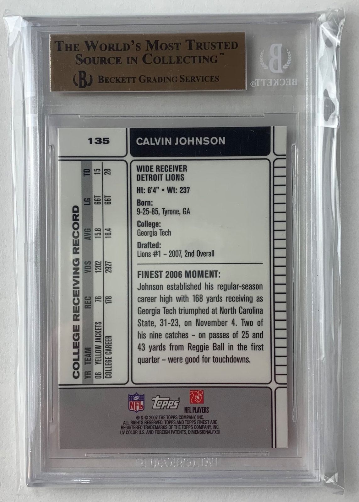 2007 Topps Finest - Rookie #135 Calvin Johnson (RC) for sale online | eBay