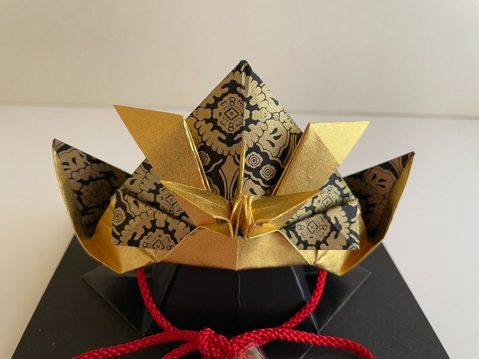 Japanese Origami Handmade Craft Samurai Helmet Ornament Black w/Tassel ...