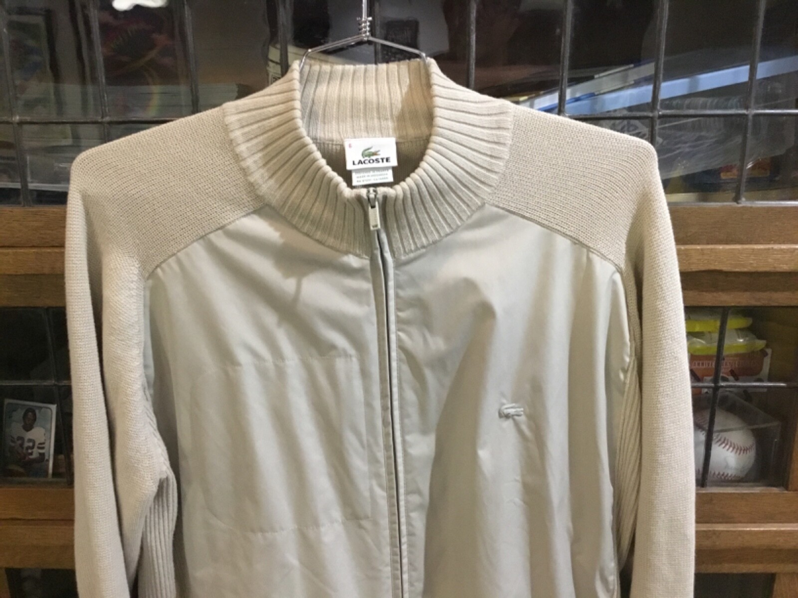VTG LACOSTE Tan Knit w Polyester Front Full Zip Jacket SZ 6 (M) - Cool ...