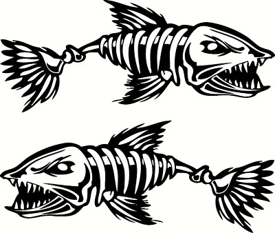 Skeleton Fish, Fishing Boat Stick Sticker Decal Marine, Mirrored Set of ...
