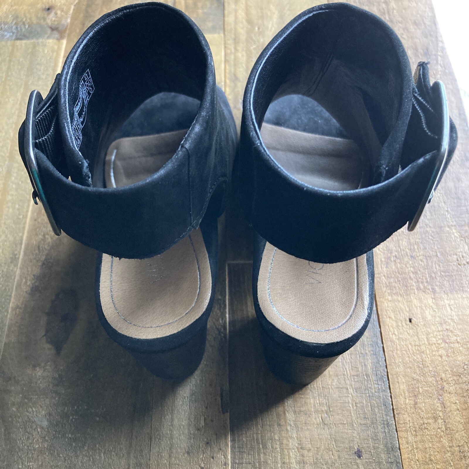 Vionic Blakely Black Suede Peep Toe Ankle Strap Heels Shoes Size 7.5 M ...