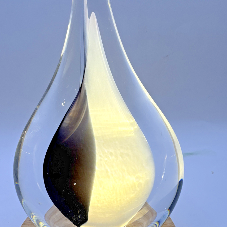 Marian Pyrcak Art Glass Tear Drop Paperweight with purple Grey white 7 ...