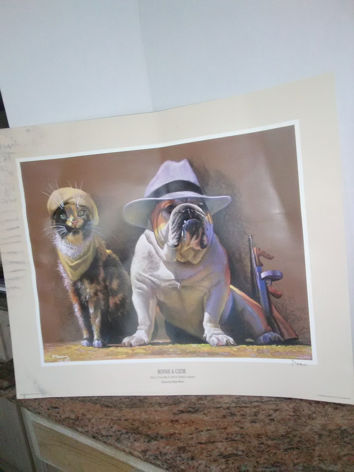 Bryan Moon Signed Art Print Bonnie and Clyde 1988, 22 1/2 x 18 1/2 ...