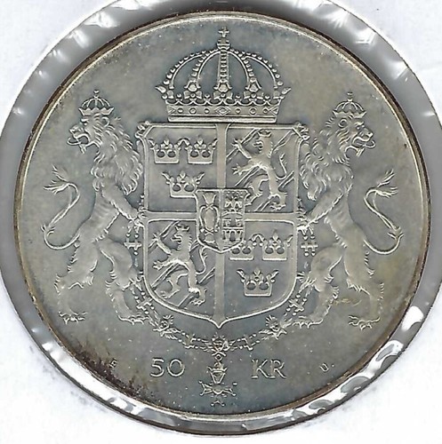 1976 Sweden Uncirculated Commemorative Silver 50 Krona Carl XVI Coin ...