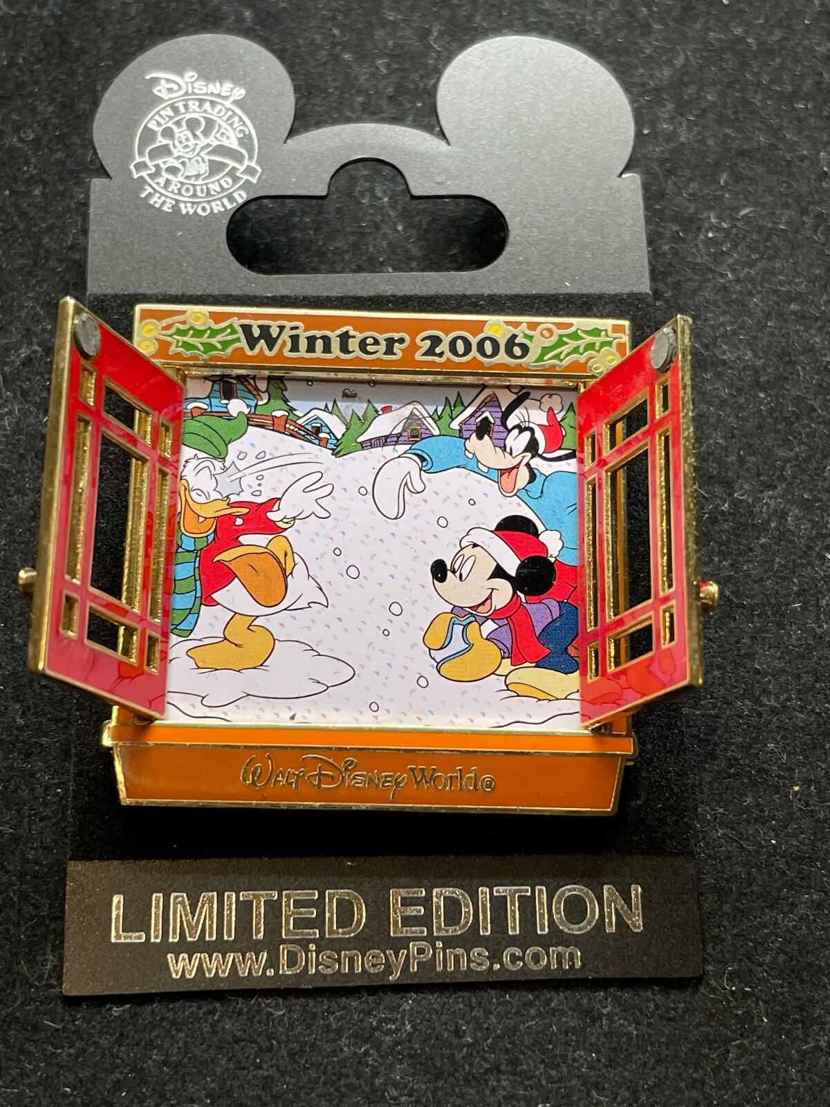 Disney Pin - WDW - Winter Windows 2006 - Mickey Donald & Goofy Snowball ...
