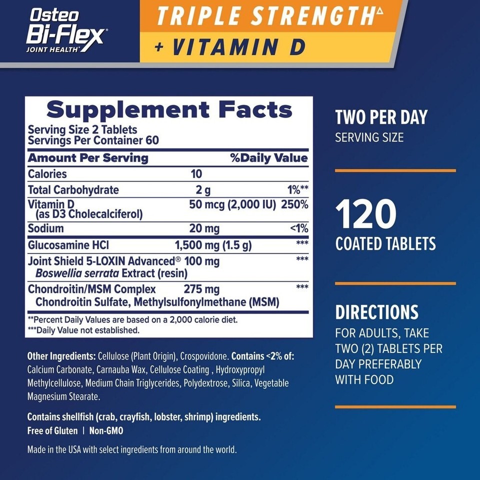 NIB Osteo Bi-Flex Joint Health Triple Strength + Vitamin D Tablets 120 ...