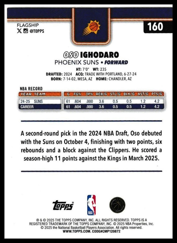 2025-26 Topps #160 Oso Ighodaro Fanatics Exclusive Logofractor Card | eBay