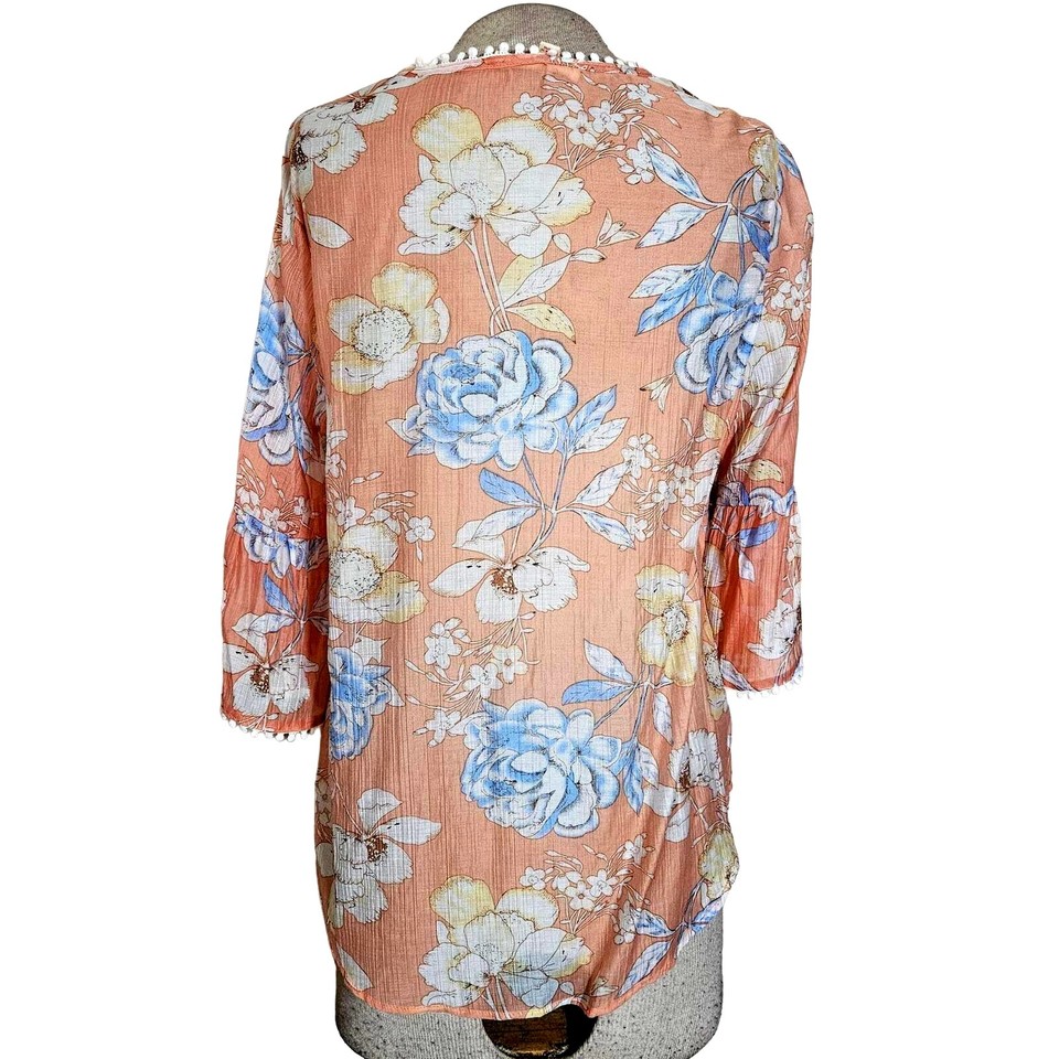 Peach Floral Sheer Blouse Size Small | eBay