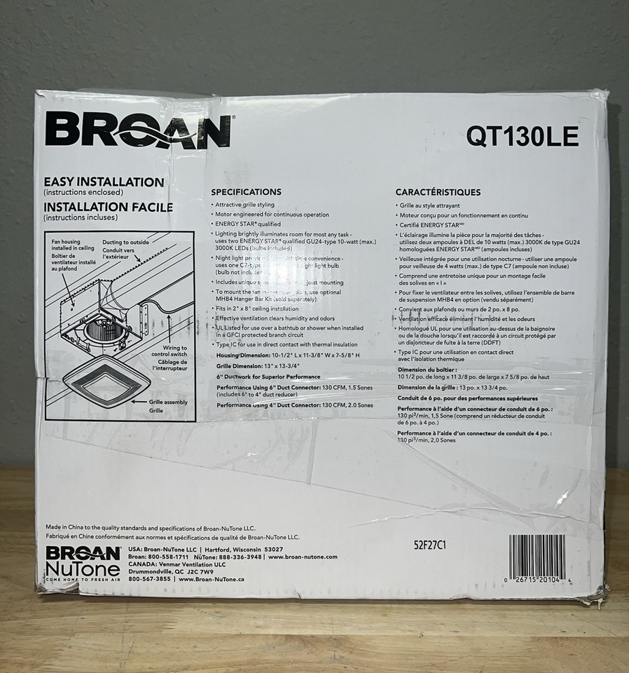 Broan-NuTone QT Series Quiet 130 CFM Ceiling Bathroom Exhaust Fan with ...