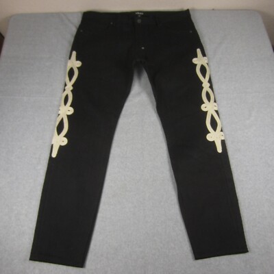 Akoo Jeans Mens 40x32 Black Slim Fit No Rivals Skulk Embroidered | eBay