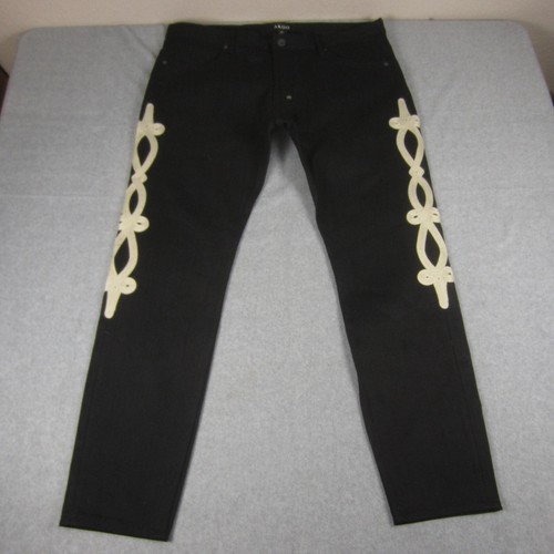 Akoo Jeans Mens 40x32 Black Slim Fit No Rivals Skulk Embroidered | eBay