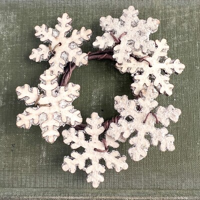 Wooden Glitter Vintage Style Snowflake Candle Ring / Wreath 1.5" Inner ...