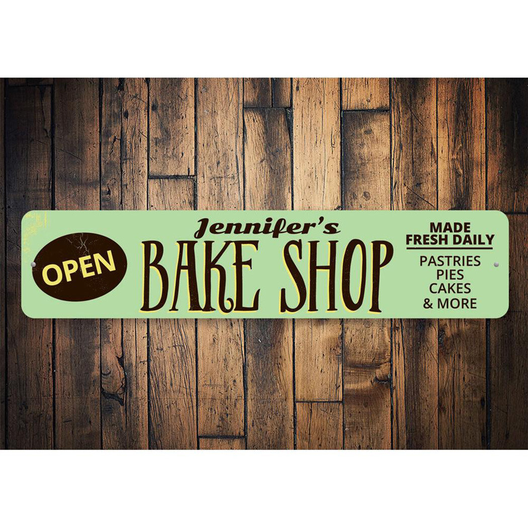 Bake Shop Open Sign, Personalized Bakery Store Name Metal Wall Decor ...