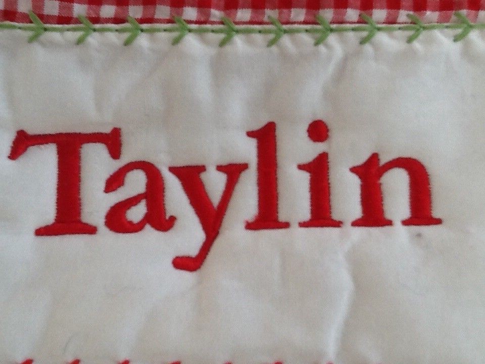 New Pottery Barn Kids Name TAYLIN Red Gingham Angel Christmas Stocking ...