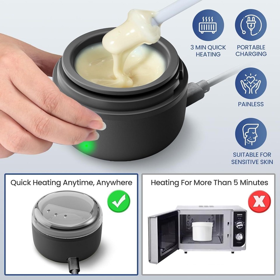 USB Nose Hair Removal Kit 100g Wax 40 Applicators Painless Waxing Men ...