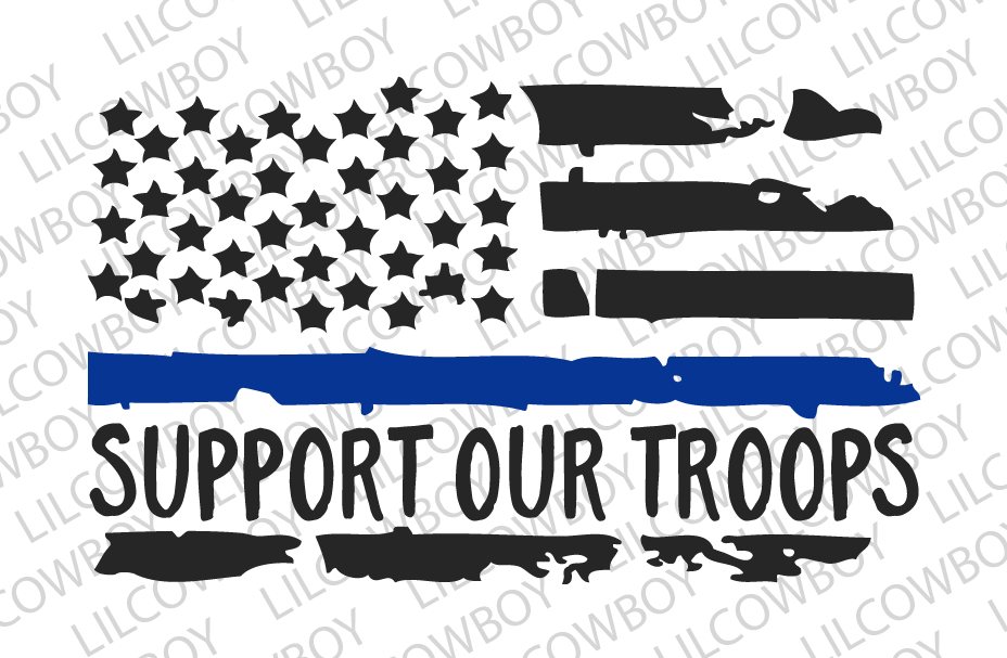 Distressed Blue line SUPPORT OUR TROOPS flag Hood sticker decal Fits ...