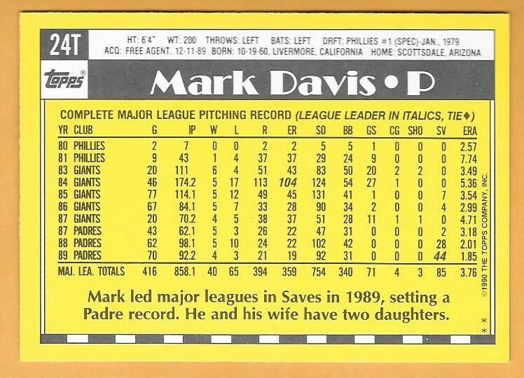 MARK DAVIS SAN DIEGO PADRES #24T - TOPPS TRADED NM-MT 1990 | eBay
