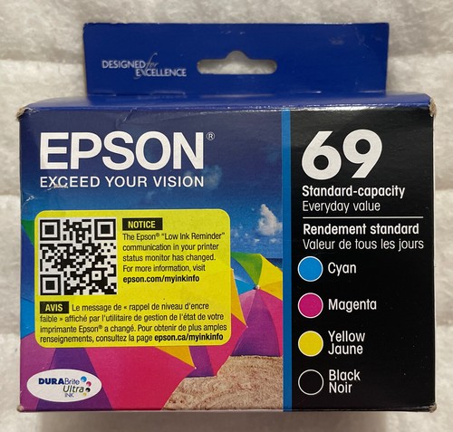 Epson 69 Black Cyan Magenta Yellow Ink Set T069120-BCS Genuine OEM Bulk ...