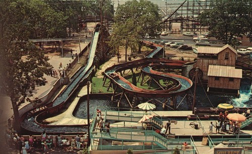 Postcard 1965 Blue Streak Roller Coaster Splashy Mill Race Ride Cedar ...