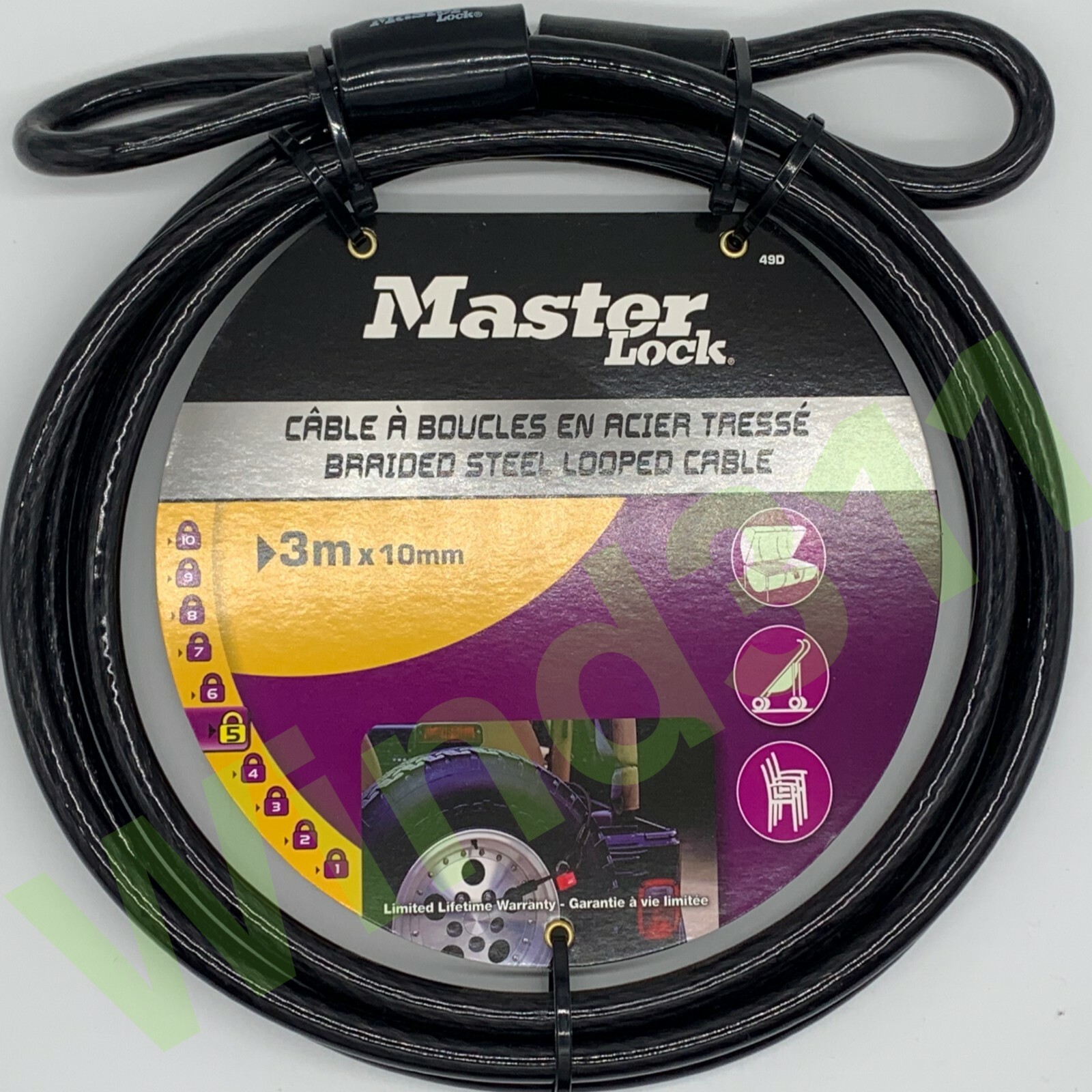 10mm / 15mm Security Cable 3m 4.5m Steel Braided Looped Lock long bike ...