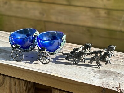 Italy 800 Silver Horse-Drawn Cobalt Blue Glass Salt Cellar Dip 19th ...