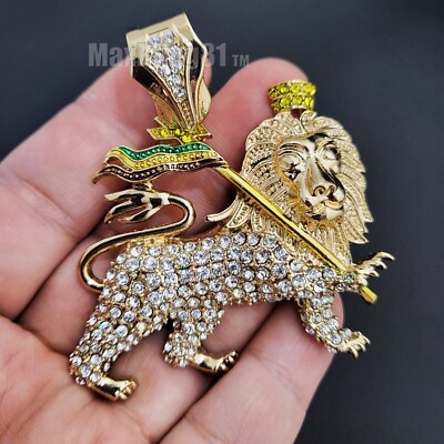 Iced Hip Hop Style Large Royal Lion King Bling Cubic Zirconia Charm ...