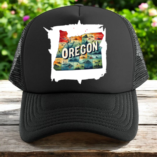 Oregon trucker hat mens O/S black snapback watercolor state unisex ...
