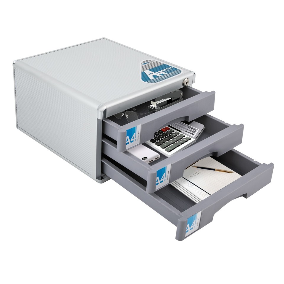 File Box Storage Filing Desk Organizer Locking File Cabinet 3 Drawers ...