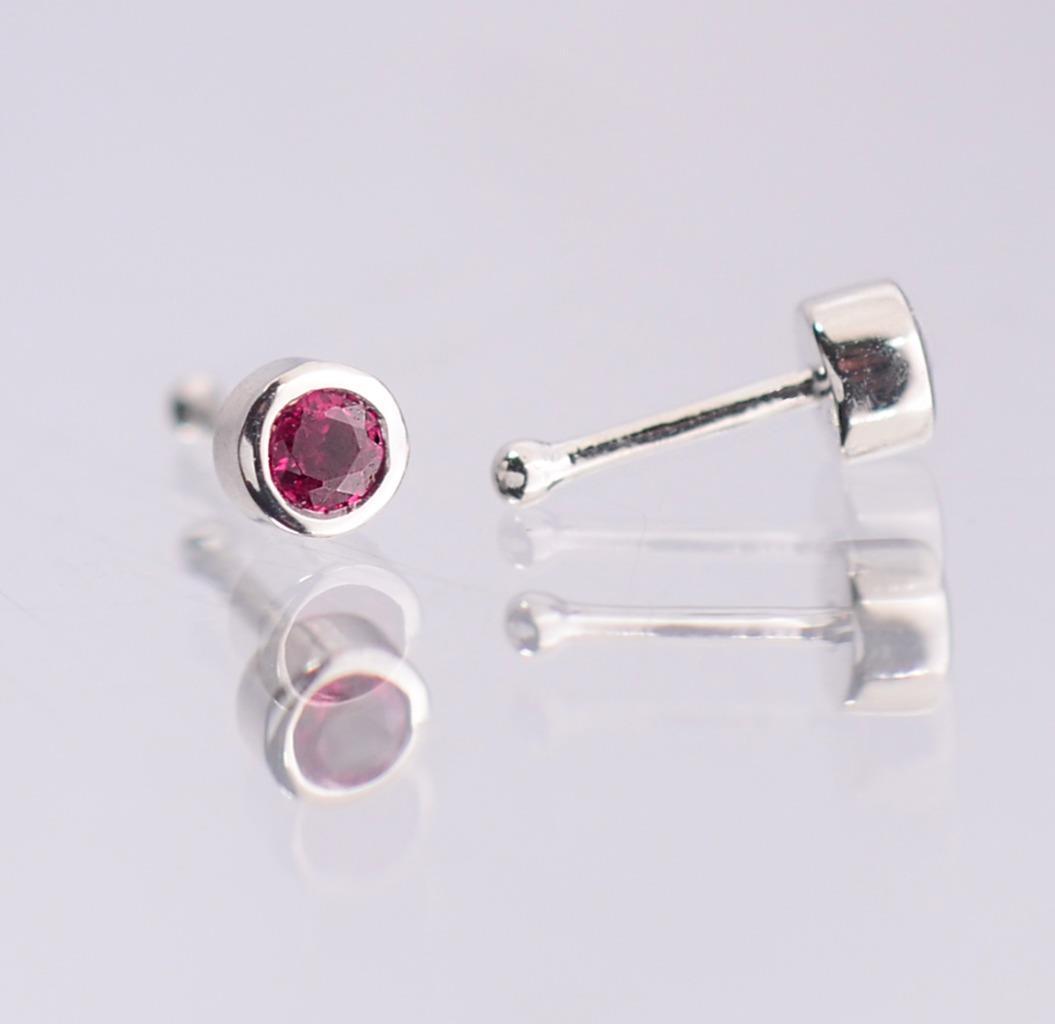 Solid 14KT (Not Plated) White Gold Genuine Faceted Ruby Nose Stud 20g ...