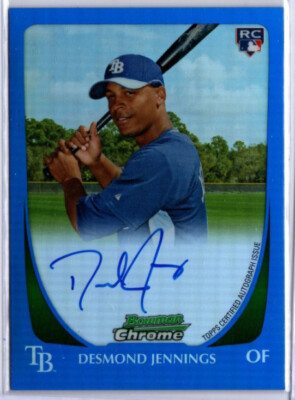 2011 Bowman Chrome Baseball Blue Desmond Jennings ROOKIE AUTO RAYS 239/ ...