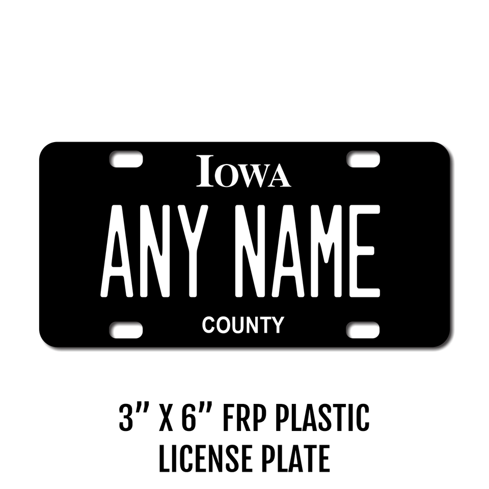 Personalized Iowa Black License Plate 5 Sizes Mini to Full Size Free ...
