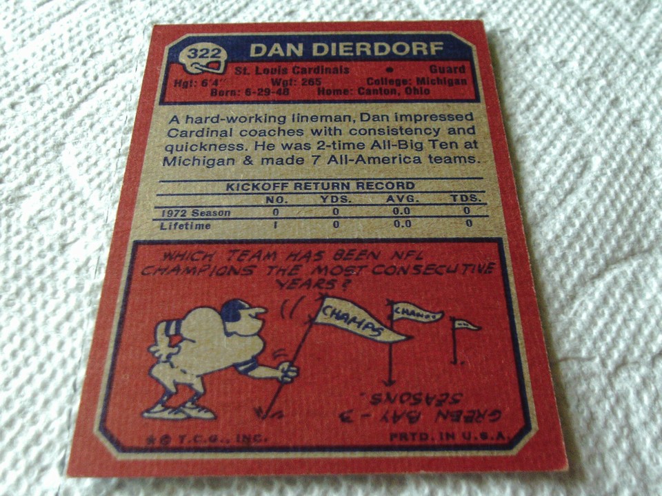 1973 TOPPS # 322 DAN DIERDORF ROOKIE EX + / NEAR MINT !! | eBay