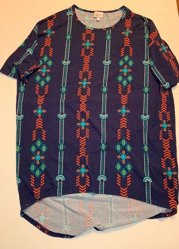 Lularoe Irma Tunic Top Womens Sz XS Navy Red Turquoise Aztec Southwest ...