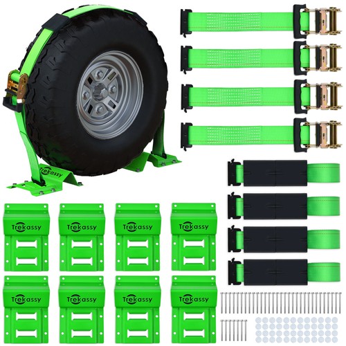 E track ATV UTV Wheel Chock Tie Down Straps Trailer Tire Strap Kit ...