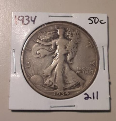 1934 Philadelphia Mint US 50C Walking Liberty 90% silver Half Dollar ...