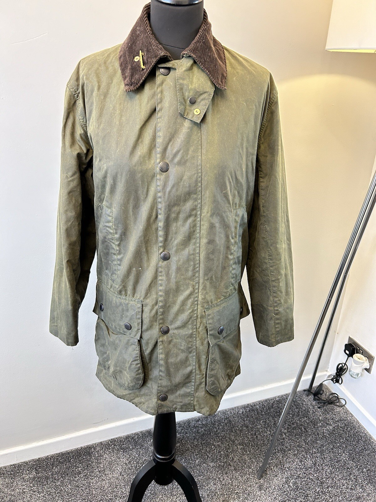 Barbour Border Olive Green Waxed Cotton Jacket Coat 3… - Gem