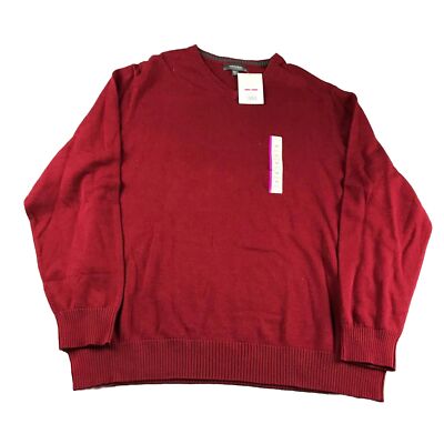 Merona Sweater Mens XXL Red Cotton Classic Fit V Neck Long Sleeves ...