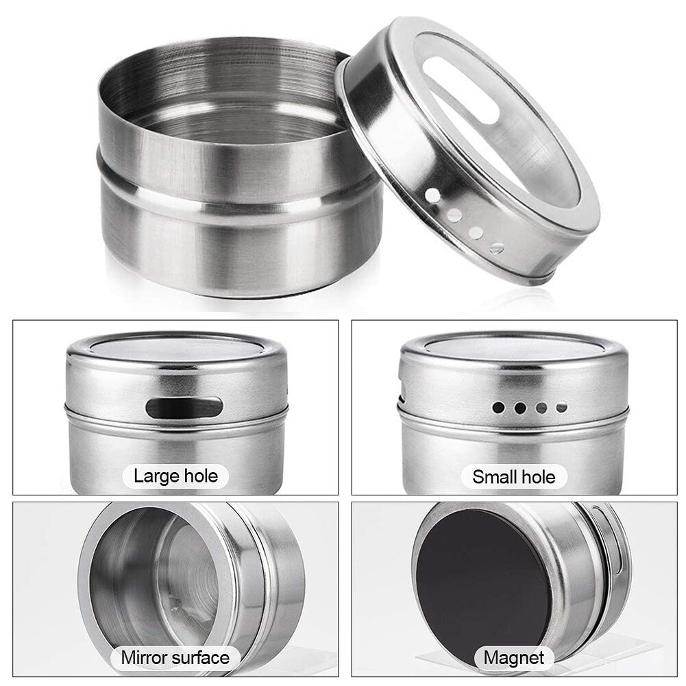 4/6/9/12 Magnetic Spice Jar w Rack Stainless Steel Spice Sauce Storage ...
