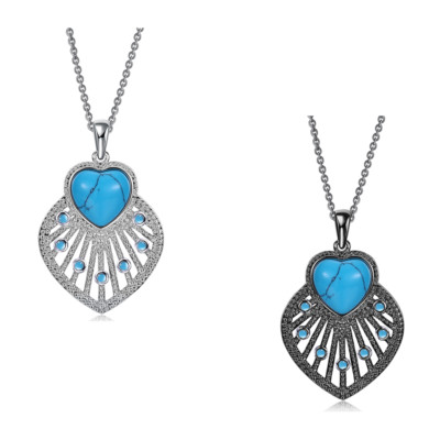 Platinum Plated Necklace Pendant Heart Kallaite Blue 18 Inches 1MM ...