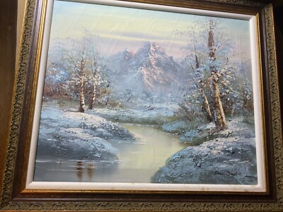 Dave Baxter "Winter Pond And Landscape" Oil Painting - Signed And ...