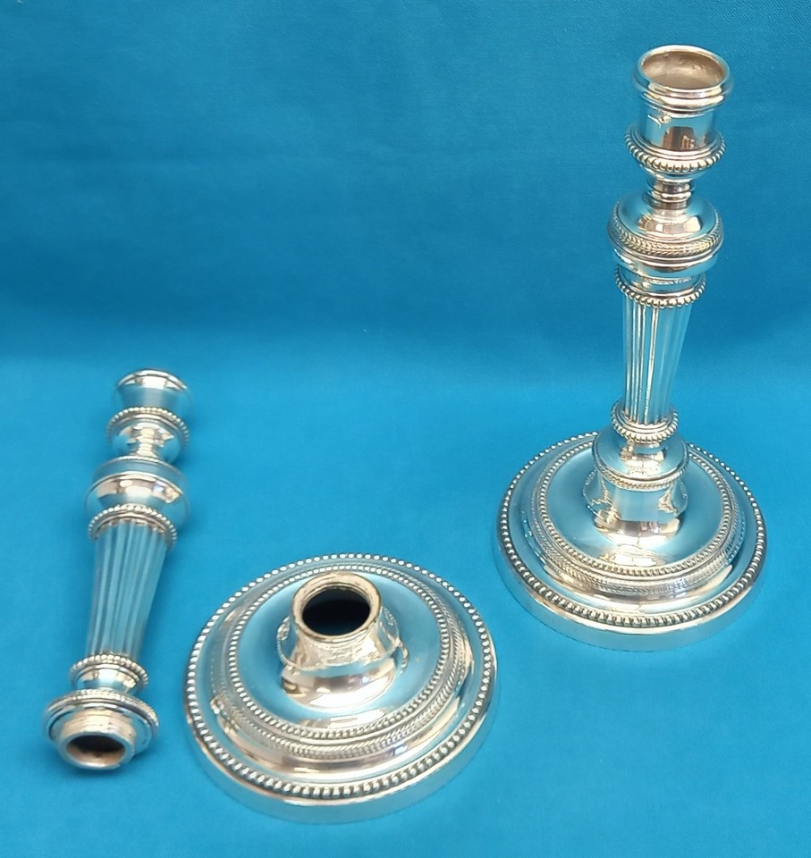 SUPERBE PAIRE DE BOUGEOIRS EN BRONZE ARGENTÉ STYLE LOUIS XVI | eBay